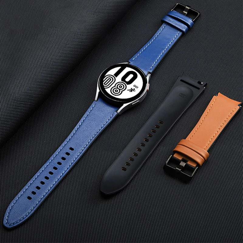Silicone-Leather-watch-strap-for-Samsung-Galaxy-Watch-6-5-4-Classic ...