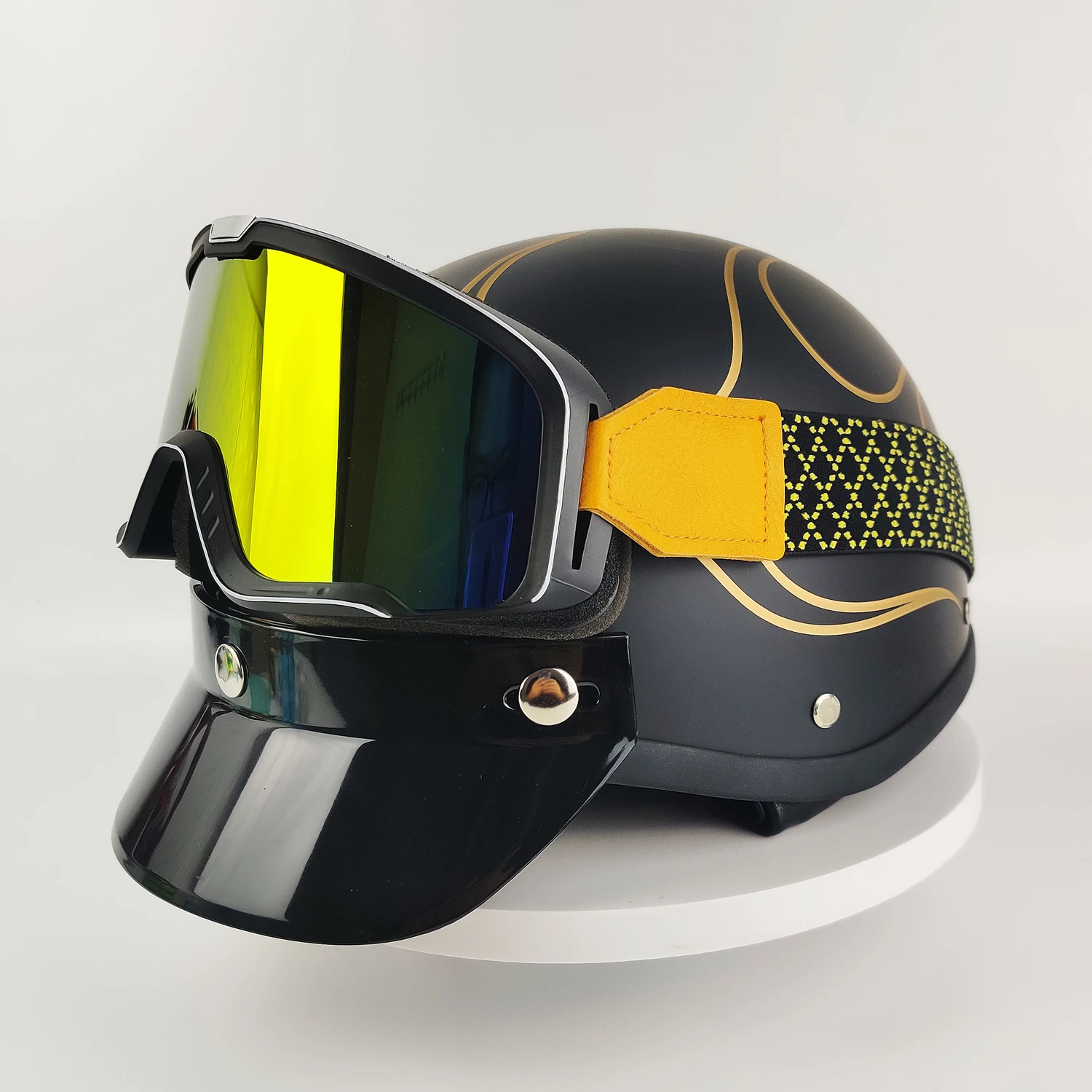 Motorcycle Helmet Cap Goggles Vintage Open Face Half Hat Thickened ...