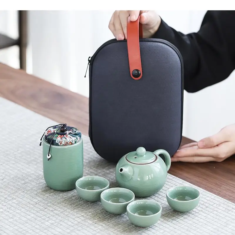 Ceramic-Travel-Tea-Set-One-Pot-Four-Cups-Tea-Caddy-Teapot-Teacup ...