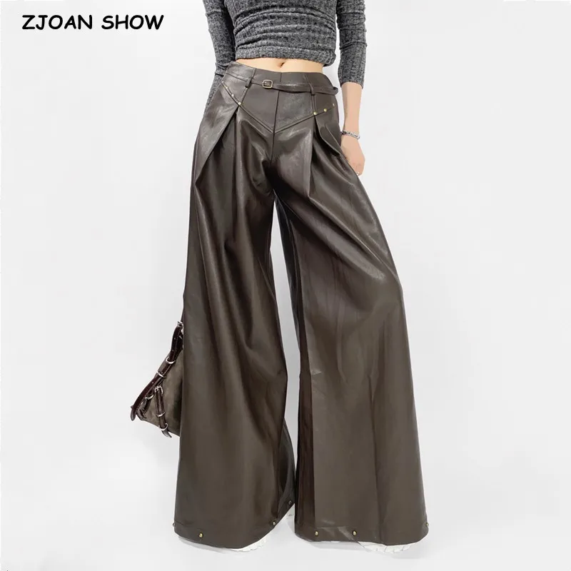 American-Retro-Brown-Rivets-Wide-Leg-PU-Leather-Pants-The-Spice-Girls ...