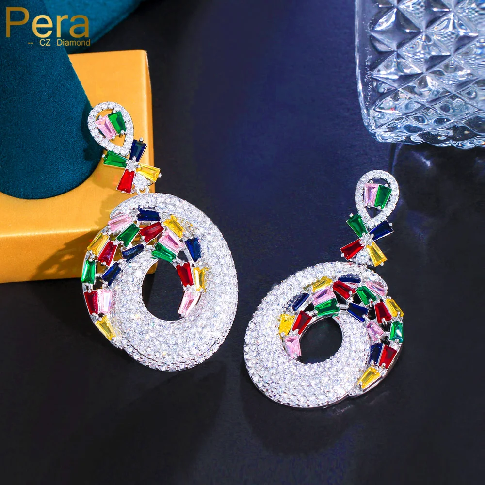 Pera Luxury Colored CZ Zircon Silver Plated Women Statement Long Big ...