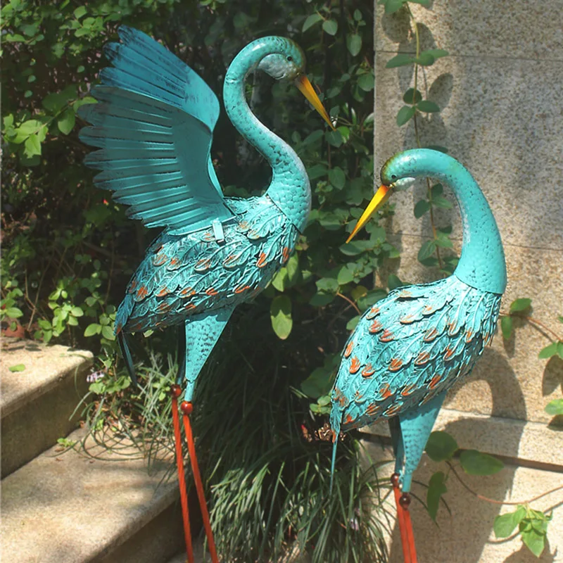 Home-Decor-American-Style-Iron-Blue-Red-Crowned-Crane-Decoration ...