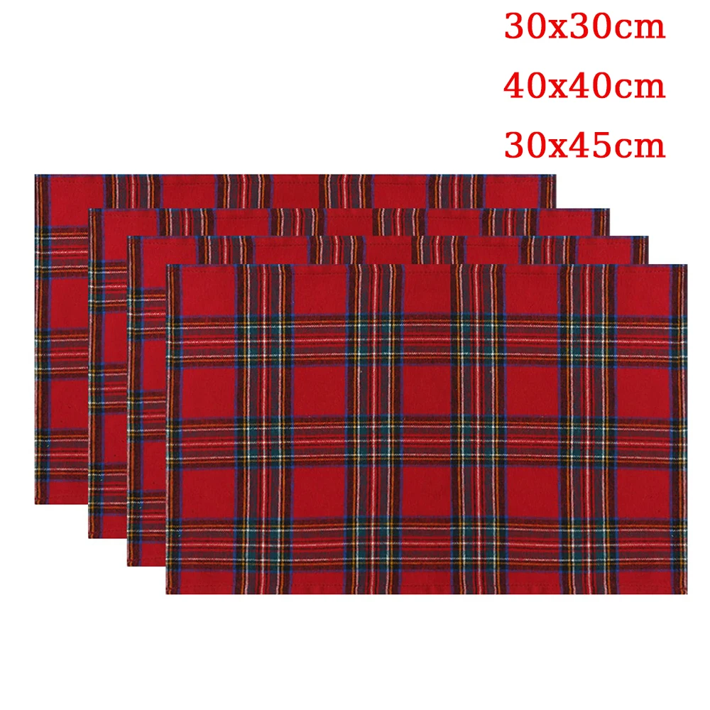 4pcs/set Placemats Red Checkered Linen Place Mats Red Black Plaid ...