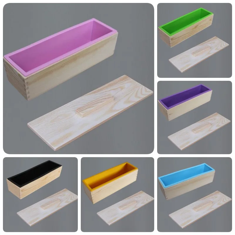 1200ml Rectangle Soap Making Silicone Mold Wood Box and Cover DIY Soap ...