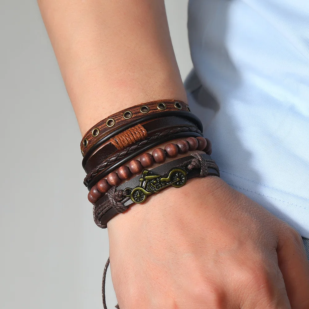 Vintage-Leather-Bracelet-Men-Multi-layer-Wooden-Bead-Bracelet-Men-Woven ...
