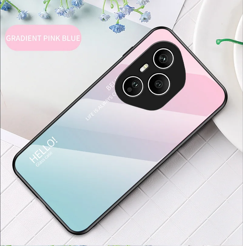 Gradient Tempered Glass Glossy Back Cover Case for Honor X5b Plus (Pink)