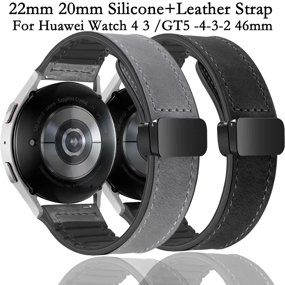 22/20mm Silicone+Leather Strap for Huawei Watch 5 4 GT6 Pro GT6 GT5-4-3 ...