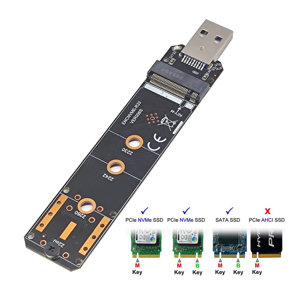 M.2 to USB 어댑터 M 키 M2 SATA to USB 3.1 Gen 2 타입 A SSD 어댑터 카드, 2230 2242 2260 2280 SSD용 ...