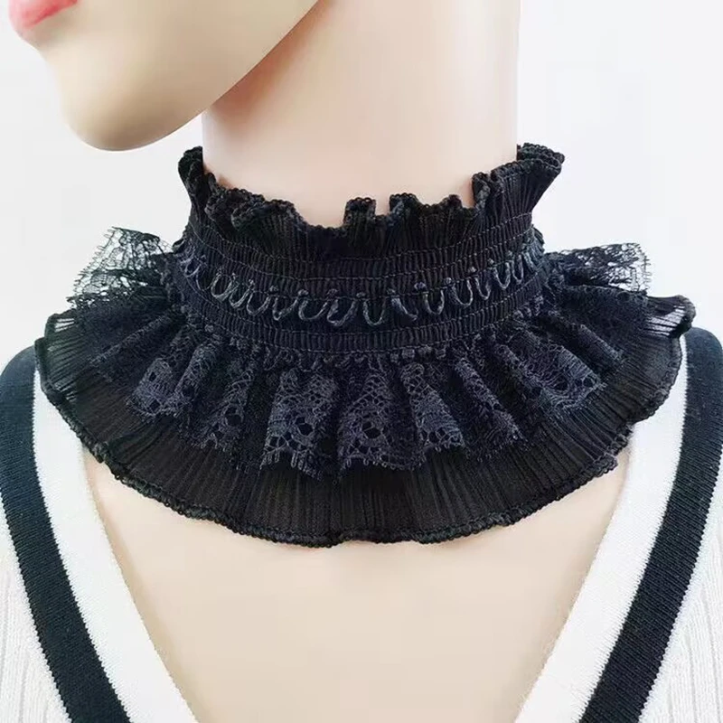 White Black Ruffle Elastic Lace Fake Collar Scarf High Neck Collar ...