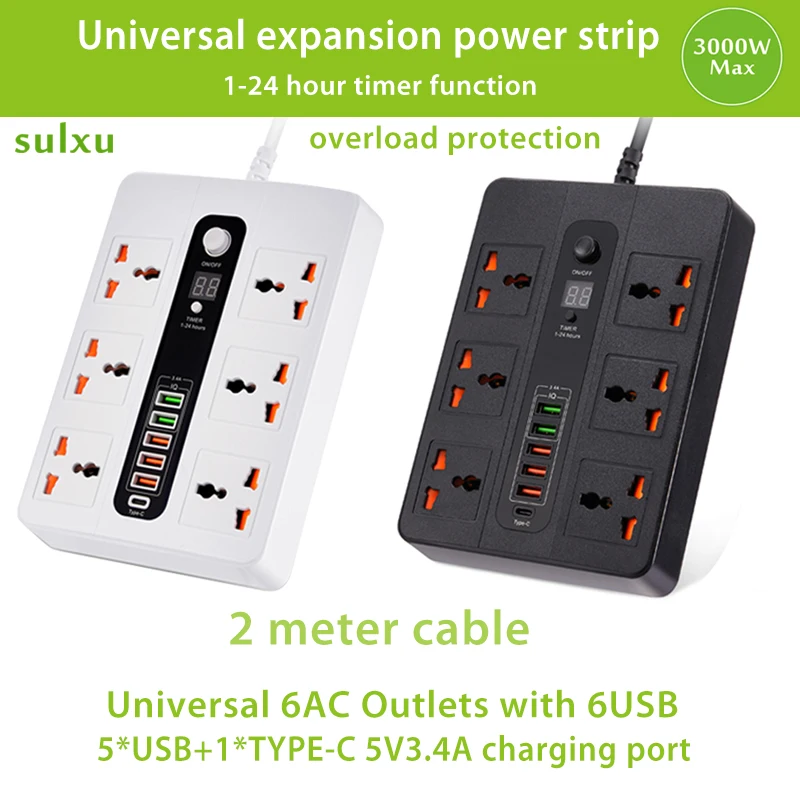Universal-6AC-Outlet-with-6USB-power-socket-Overload-protection-and ...