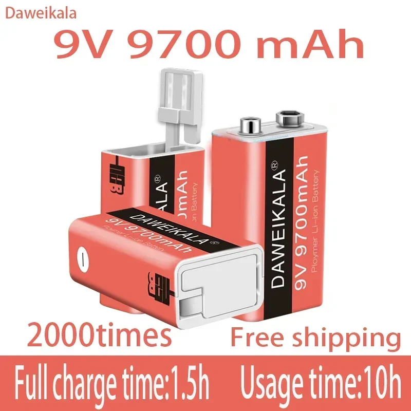 New-9V-9700mAh-li-ion-Rechargeable-battery-Micro-USB-Batteries-9-v ...