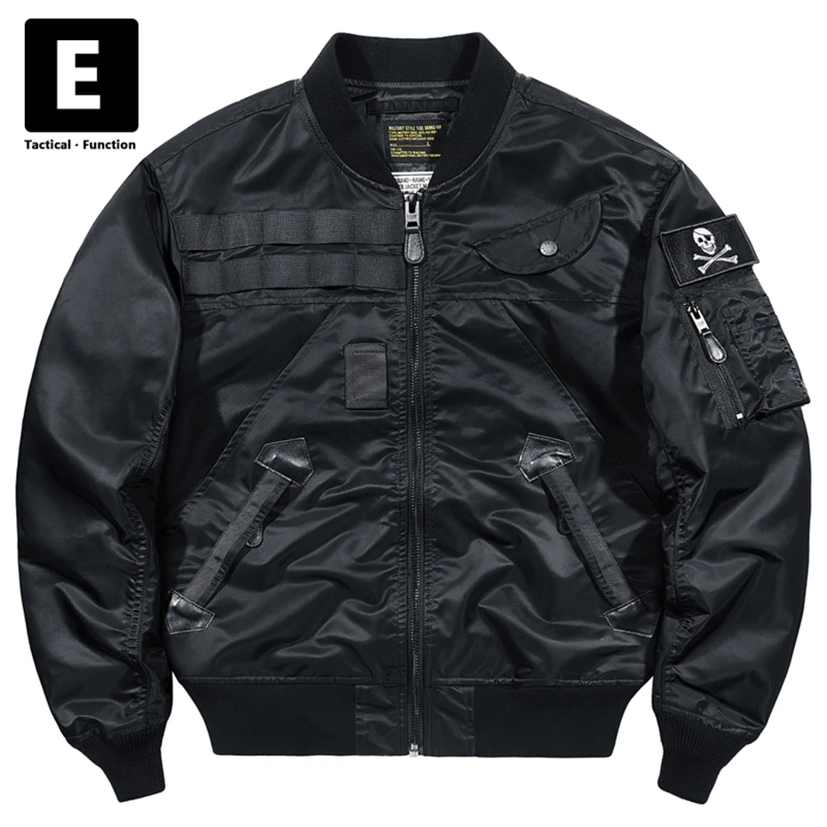Black Bomber Jacket Men Streetwear Cargo Jackets Fashion Pilot Jacket ...