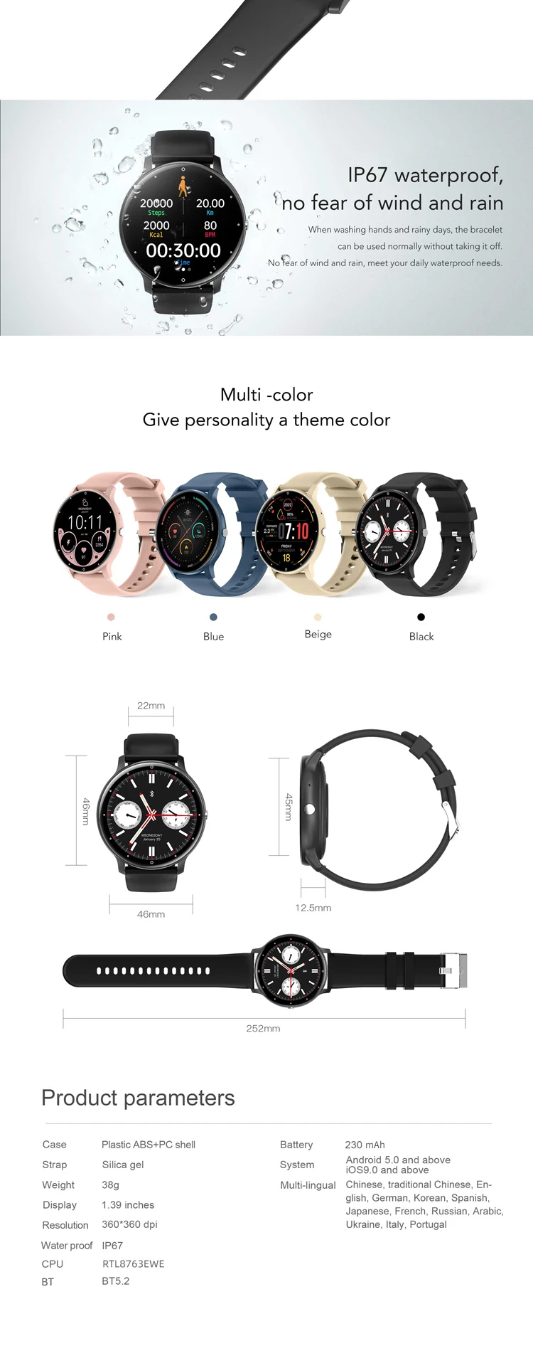 Generic Smartwatch ZL02 Pro Sports Fitness cker Smart Watch Dafit 1.39 ...