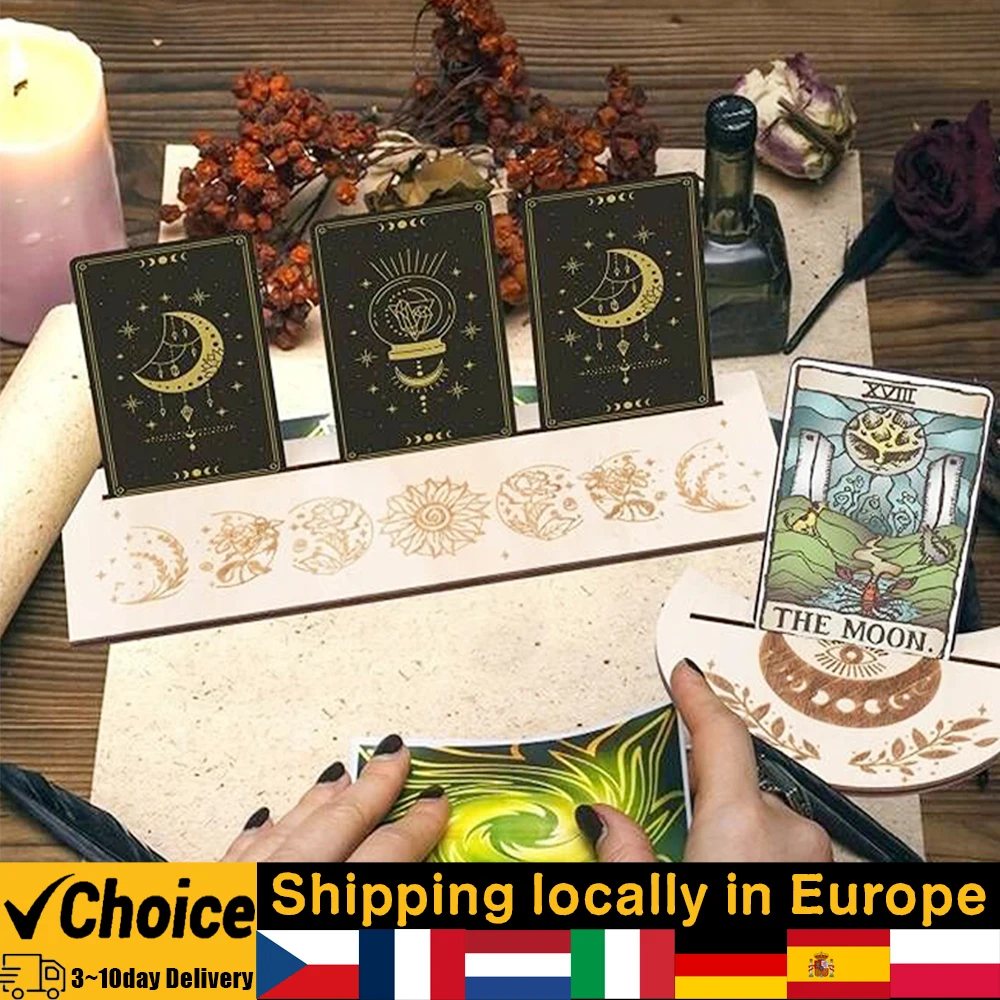 2PCS Tarot Card Stand Wooden Rectangular Moon Shaped Tarot Stand Wood ...