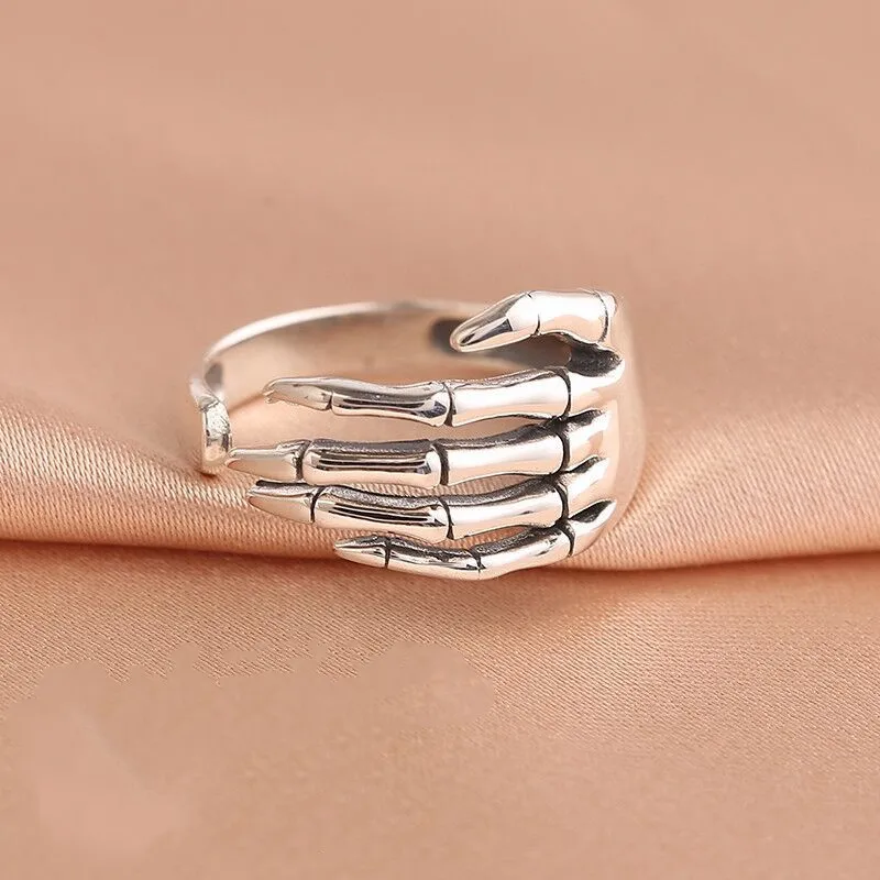 925-Sterling-Silver-Skeletal-Hand-Open-Rings-For-Women-Party-Luxury ...