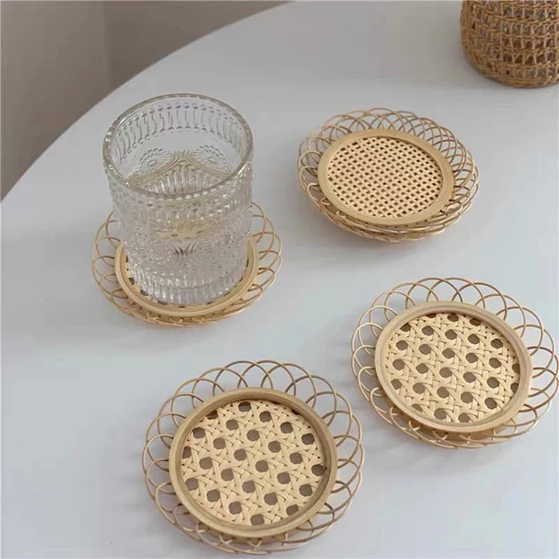 Bamboo-Braided-Drink-Coaster-Vintage-Flower-Shape-Cup-Holder-Round-Mats ...