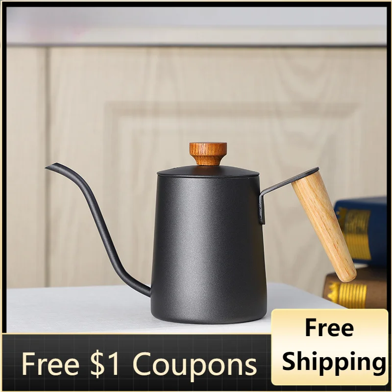 350ml Stainless Steel Coffee Pot Goose Neck Tea Pot Wooden Handle Moka ...