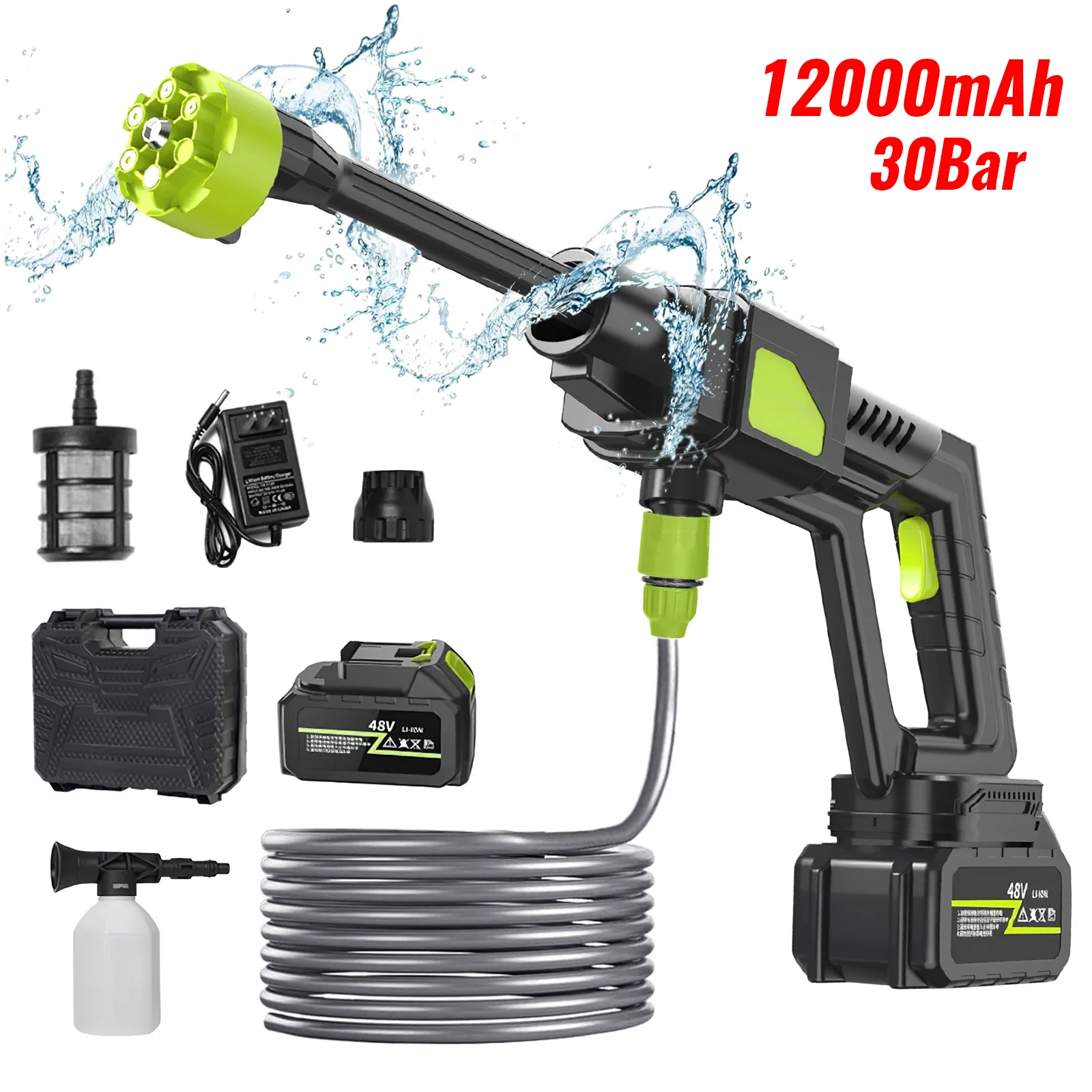 30BAR-Electric-Car-Washer-Gun-48V-12000mAh-Battery-High-Pressure-Washer ...