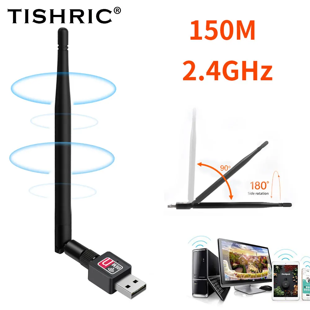 TISHRIC Wi Fi Adapter USB Wifi Antenna Wireless Lan Network Card Key ...