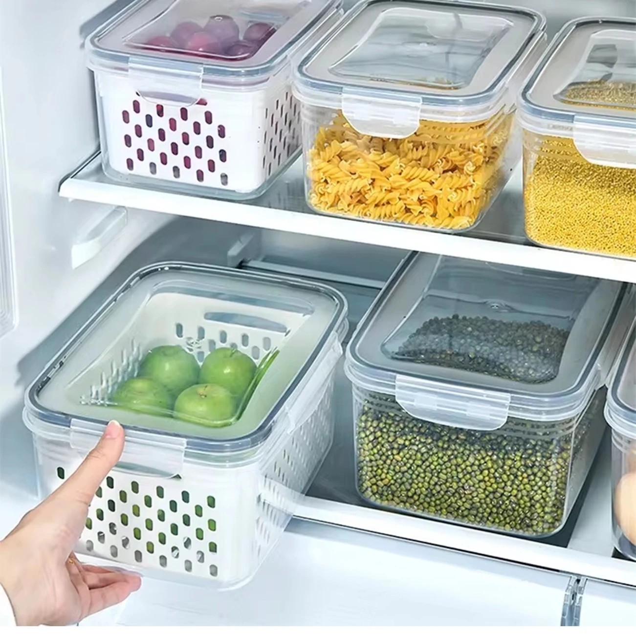 Plastic-storage-box-square-refrigerator-sealed-container-transparent ...