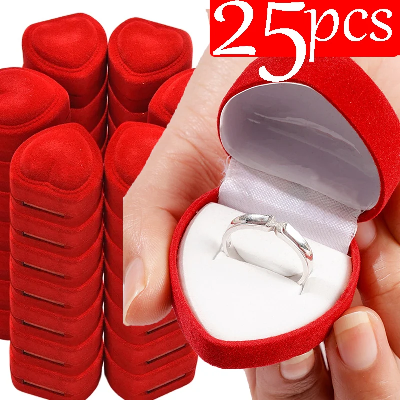 Red-Flocking-Heart-Shape-Ring-Box-New-Jewelry-Display-Case-Holder-for ...