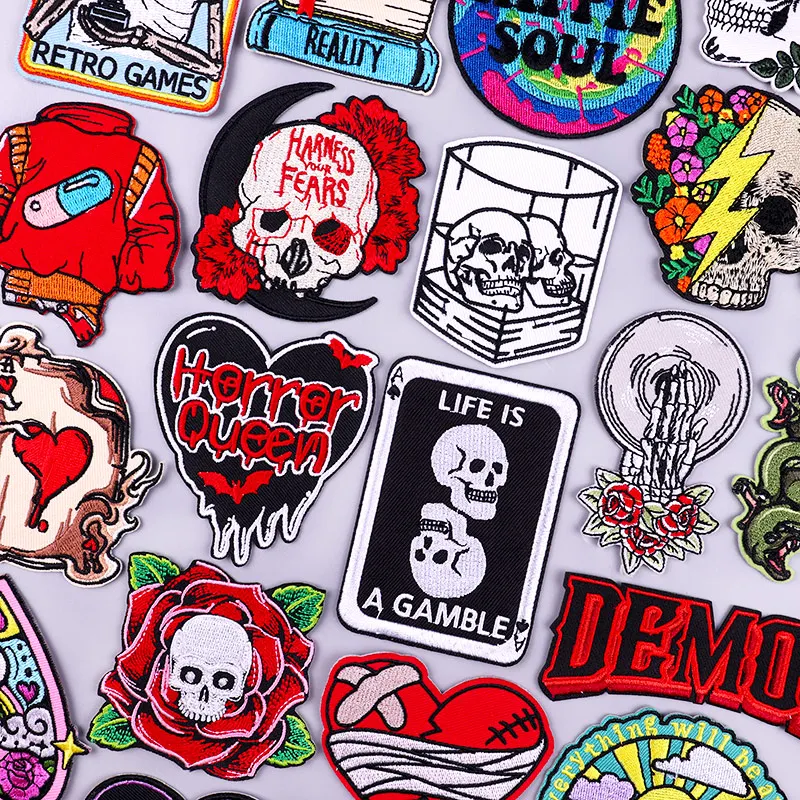 Punk-Patch-Horror-Skull-Patch-Iron-On-Patches-For-Clothing ...