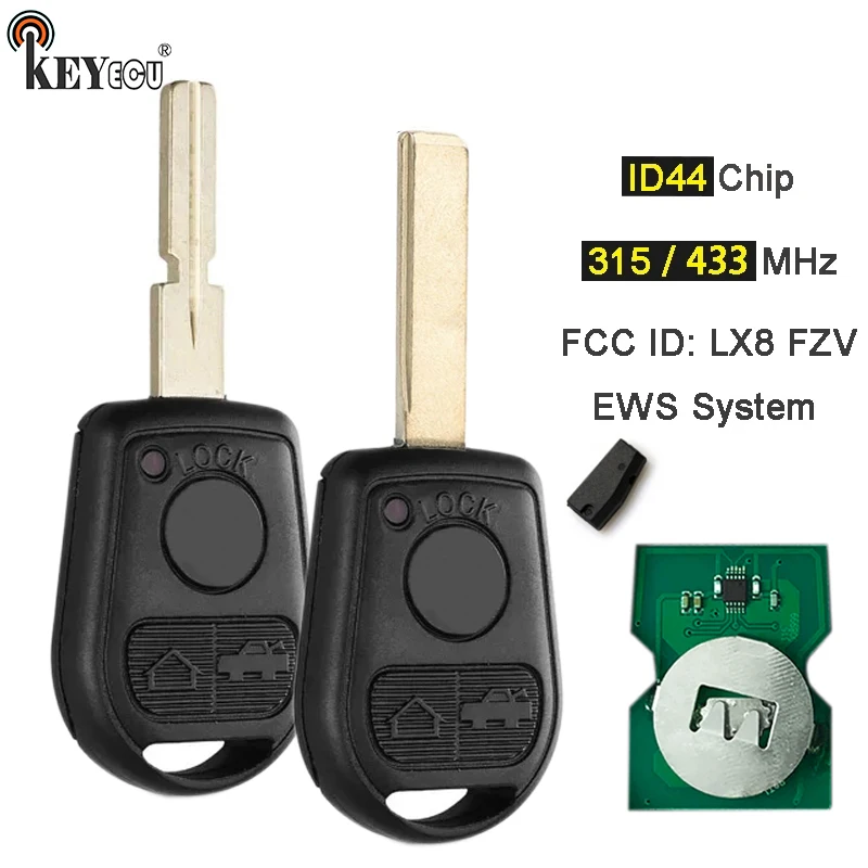 KEYECU Ajustable Frequency 315/433MHz ID44 Chip Remote Key Fob for BMW ...