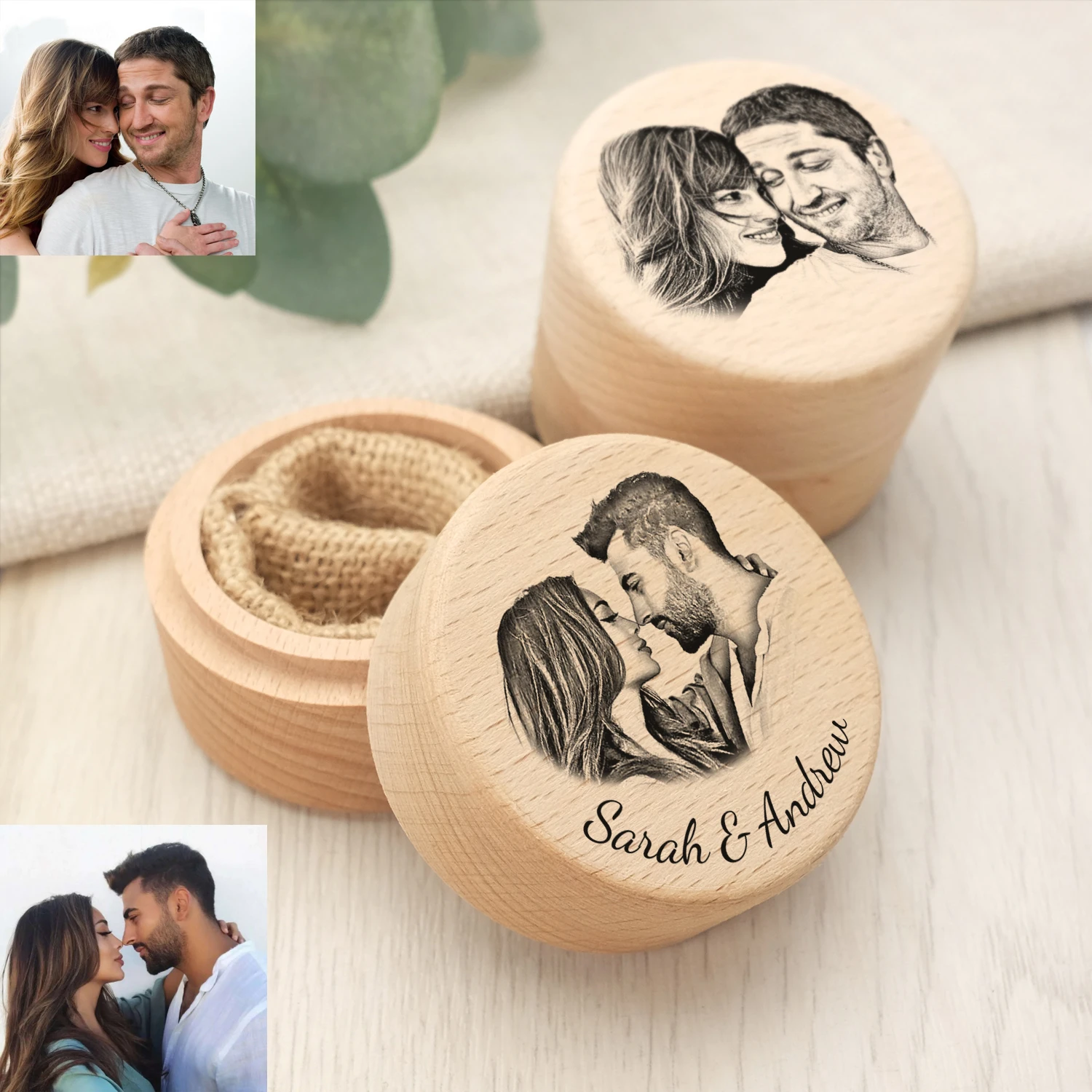 Personalized Custom Wedding Ring Box Wood Double Ring Box Engagement ...