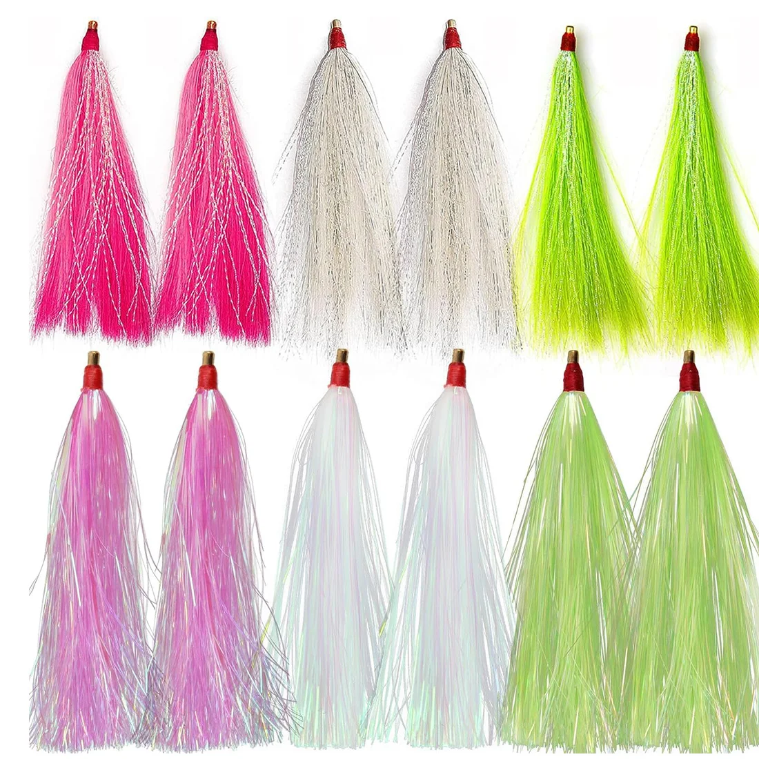12PCS-Bucktail-Teaser-Jig-Fishing-Lures-Flash-Skirt-Fluke-Rigs-Fishing ...