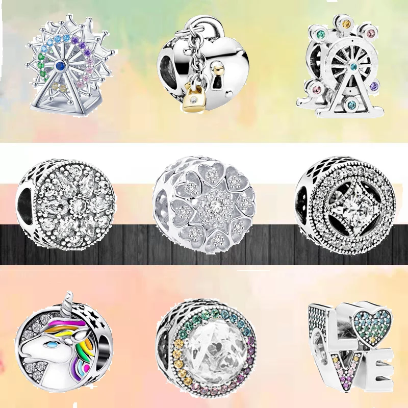 NEW-Lock-Ferris-Wheel-Unicorn-White-Zirconia-Glittering-Bead-Fit ...