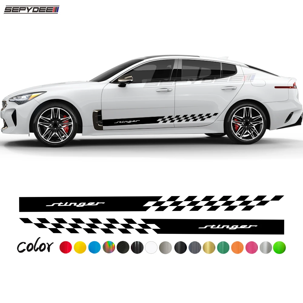 2Pcs Car Door Side Skirt Stickers Racing Lattice Checke Graphic Auto ...