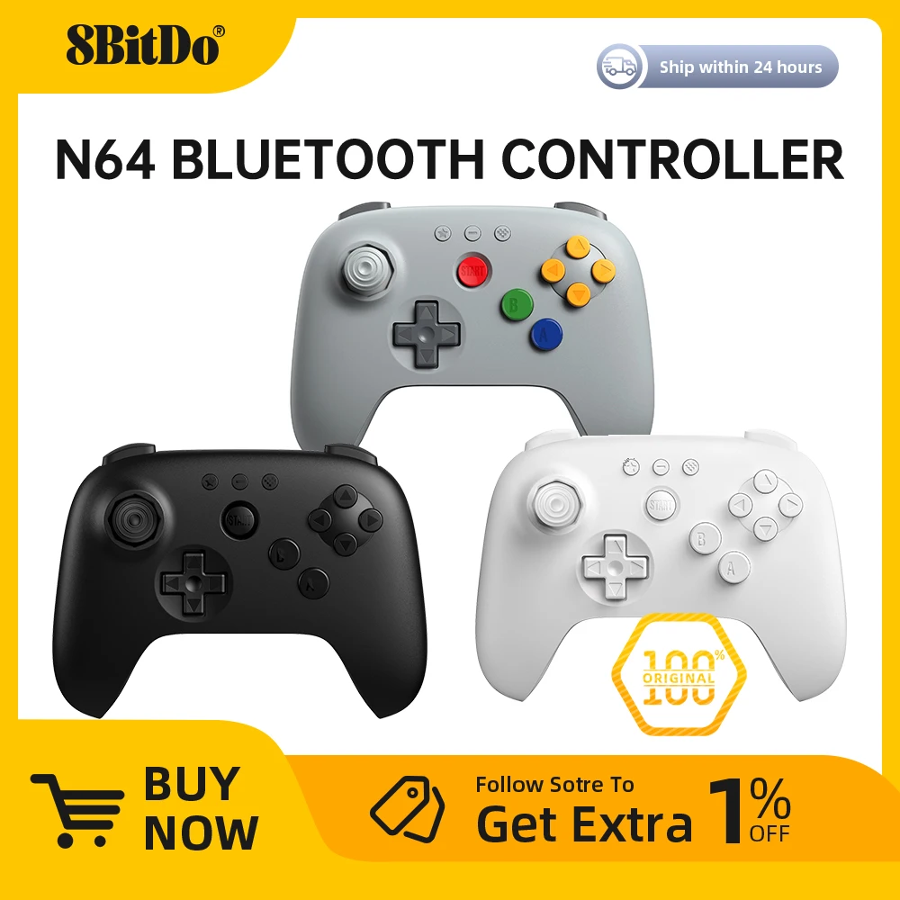 8Bitdo N64 Bluetooth Controller for Analogue 3D, Switch, Windows, and ...