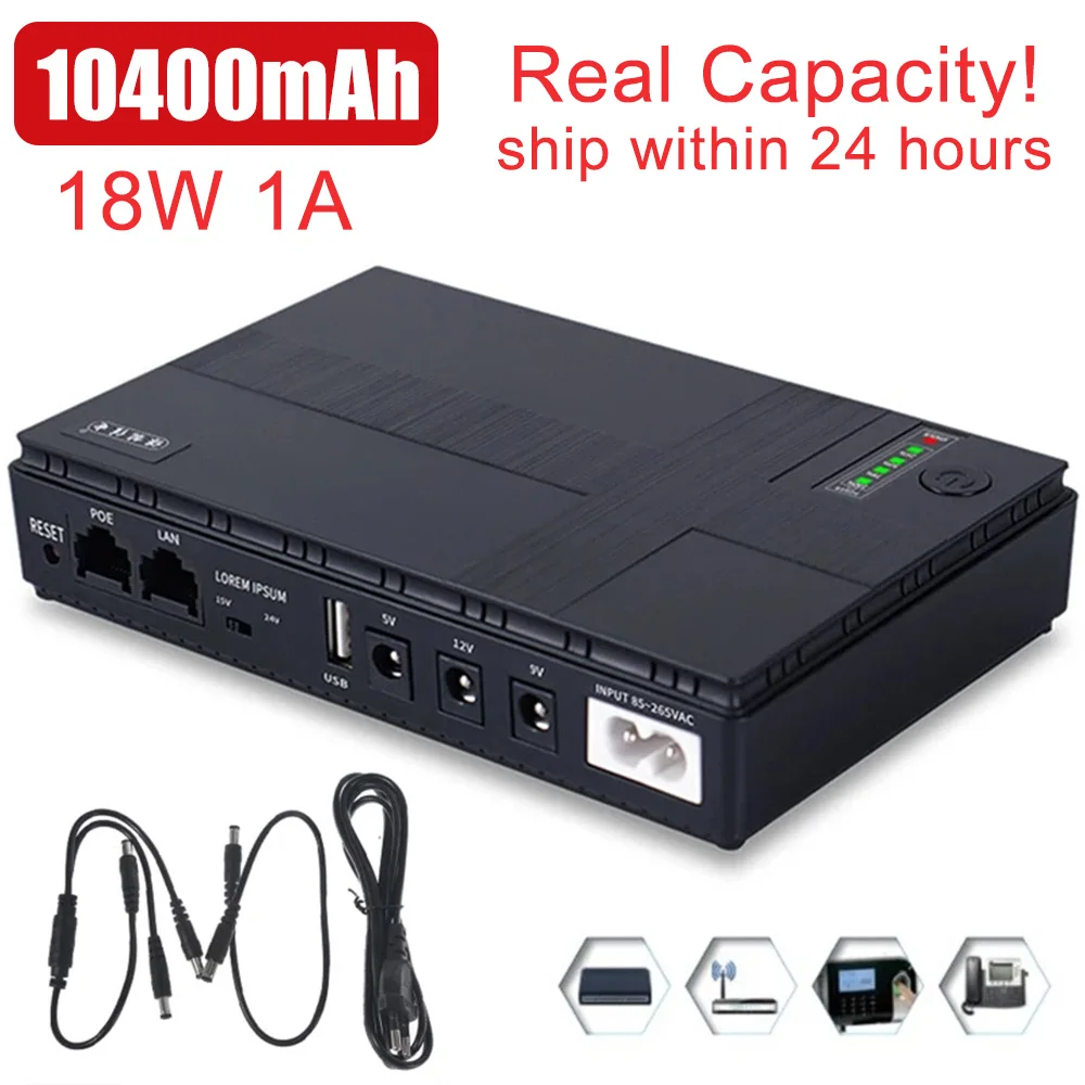 10400 mAh Mini Portable UPS 5V, 12V Uninterruptible Power Supply Multipurpose Battery Backup For ...