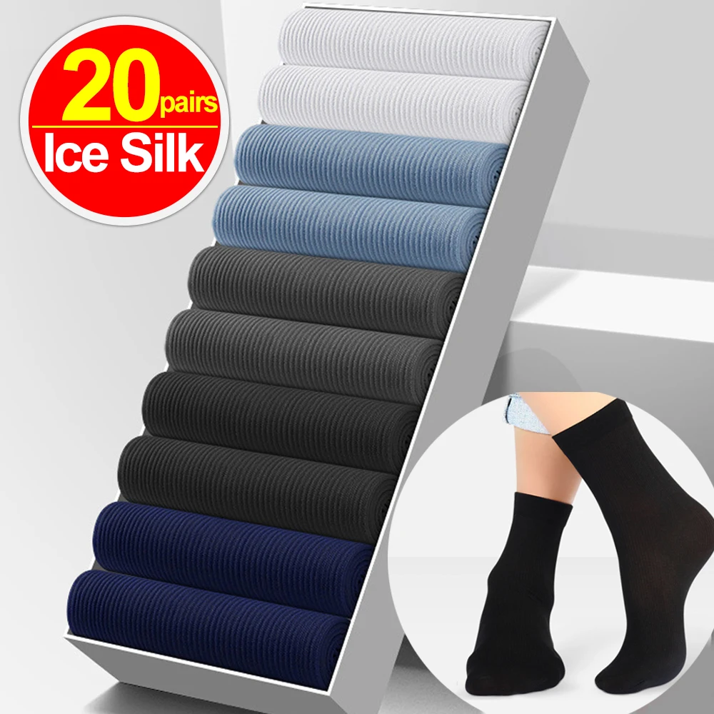 10/20pairs Men Socks Summer Ultra thin Stripe Breathable Socks Ice Silk ...