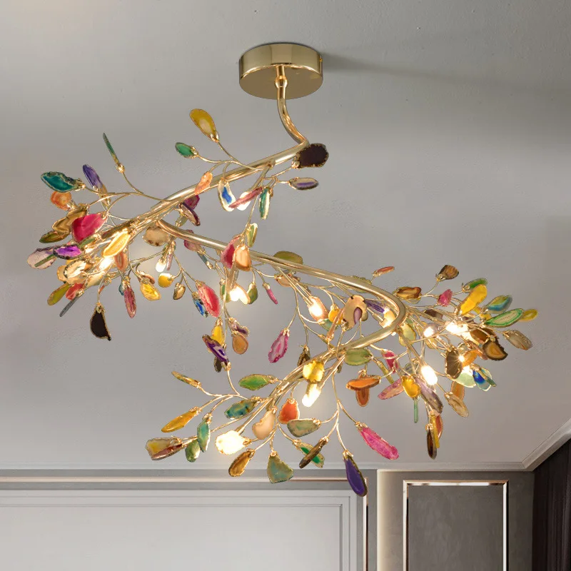 Modern-Led-Chandeliers-Natural-Colorful-Agate-Pendant-Lamp-Living-Room ...