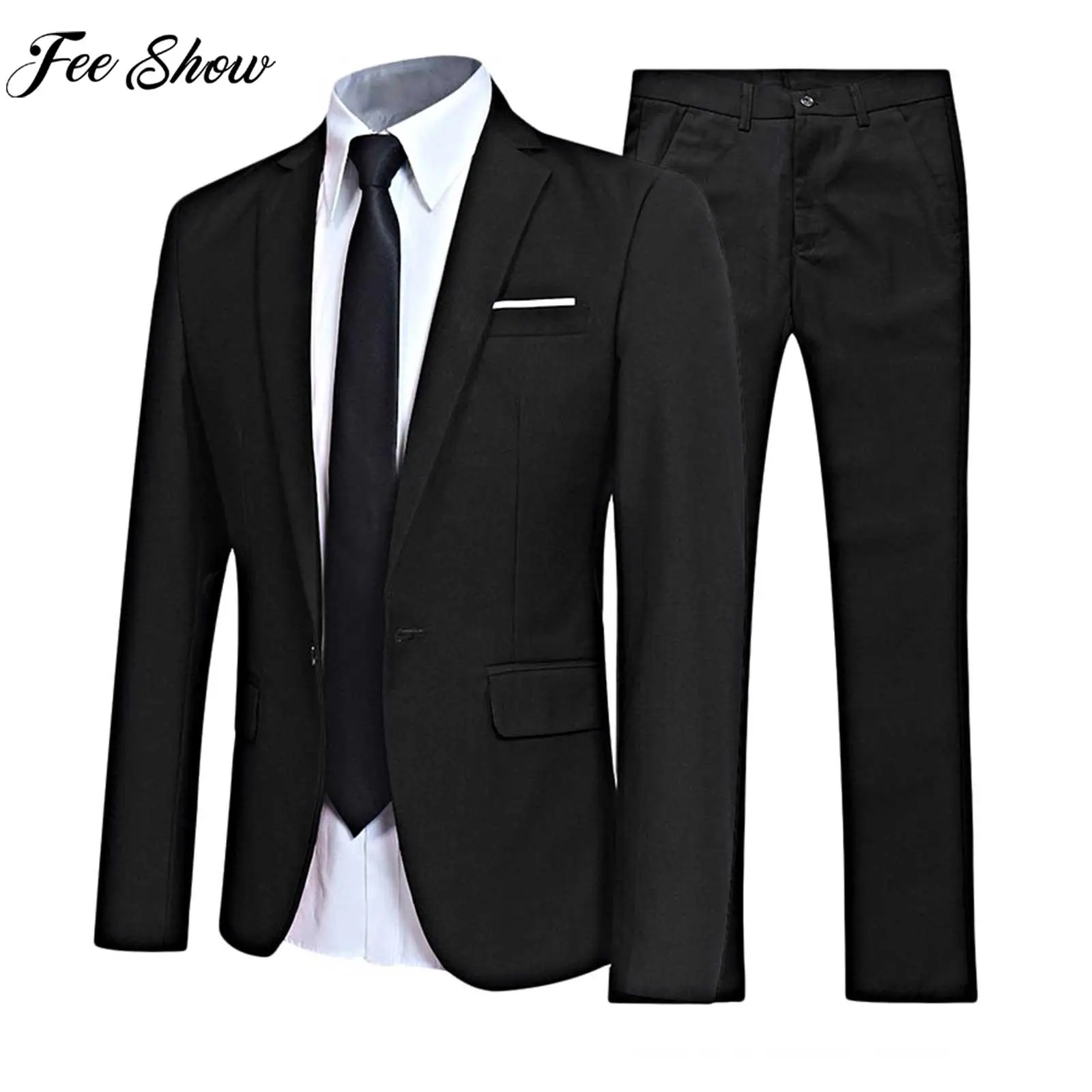 Men-Gentleman-Suit-2Pcs-Formal-Uniform-Long-Sleeve-Lapel-Blazer-Jacket ...