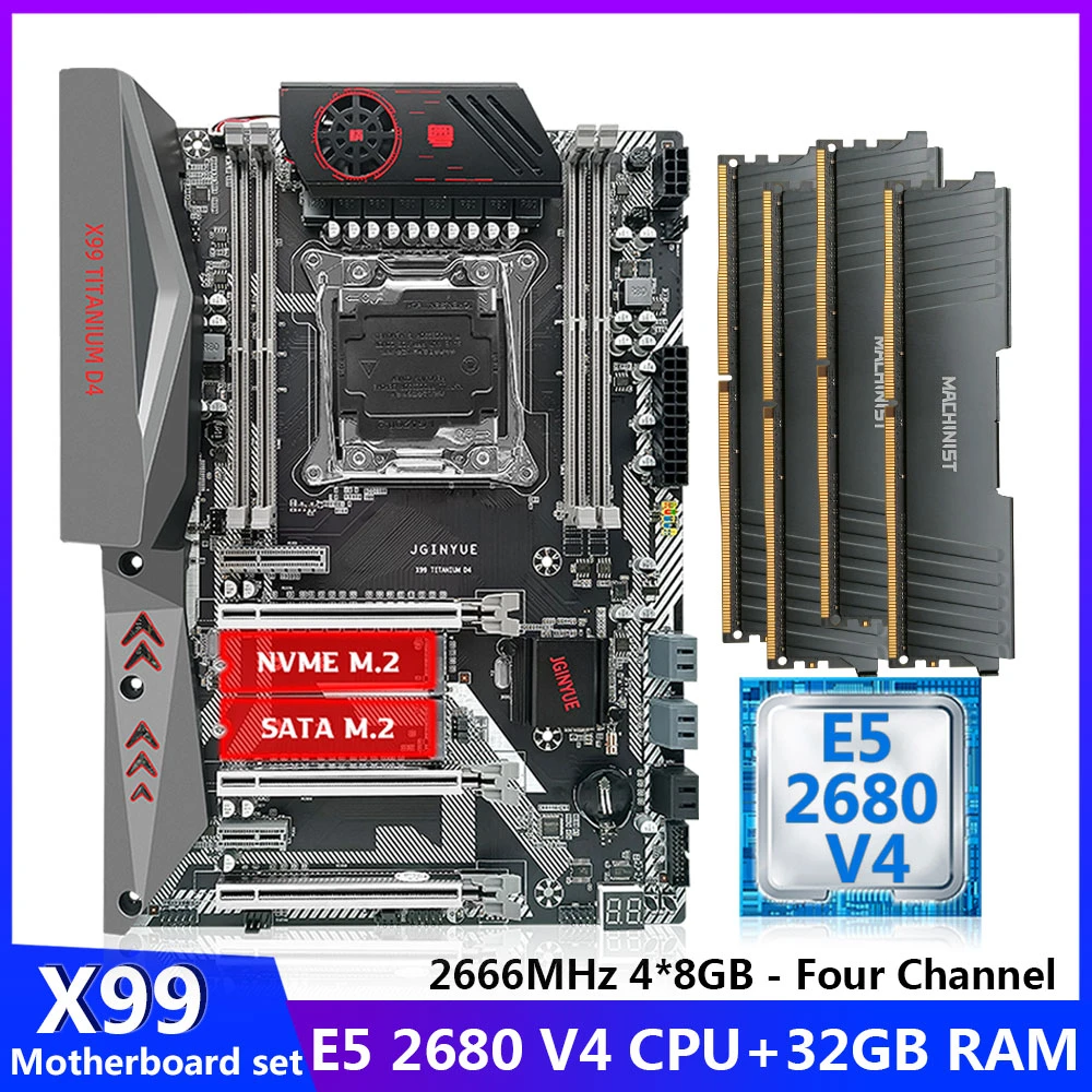 Jginyue X99 Combo Placa-mãe Com Xeon E5 2680 V4 Cpu Lag 2011-3 Ddr4 ...