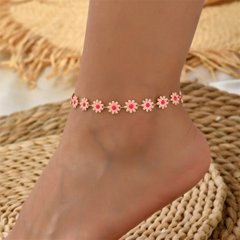 Sweet-Daisy-Flower-Anklets-for-Women-Beach-Starfish-Seashell-Beads ...