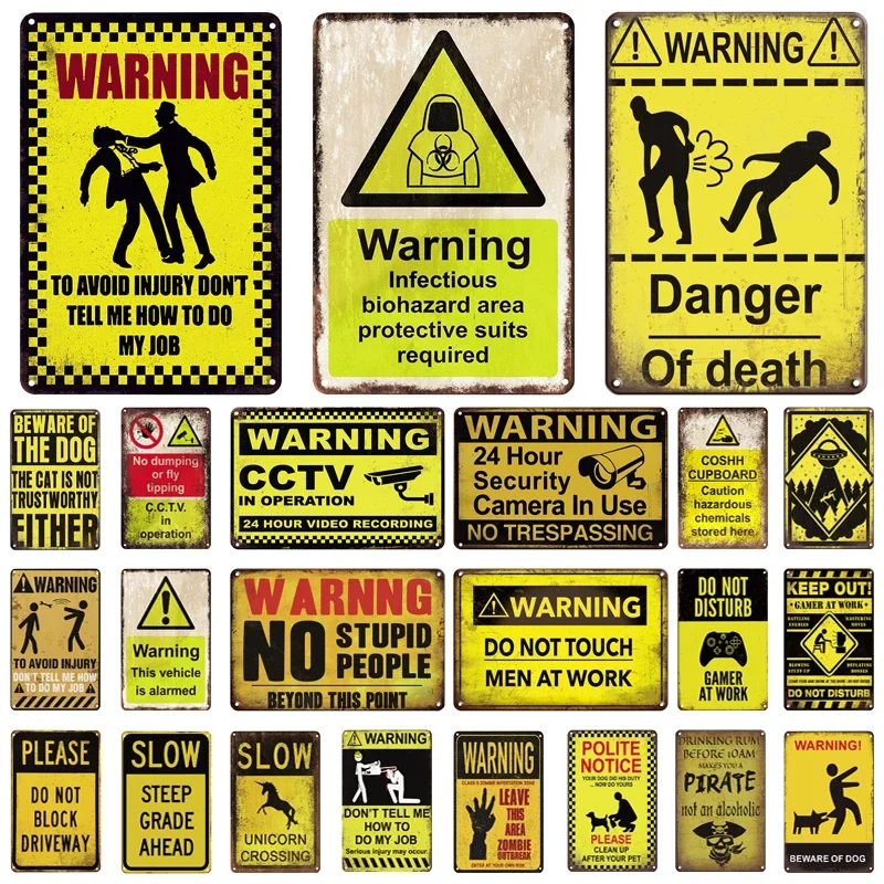 Warning-Tin-Sign-Vintage-Metal-Sign-Caution-Slogan-Video-Camera-Metal ...