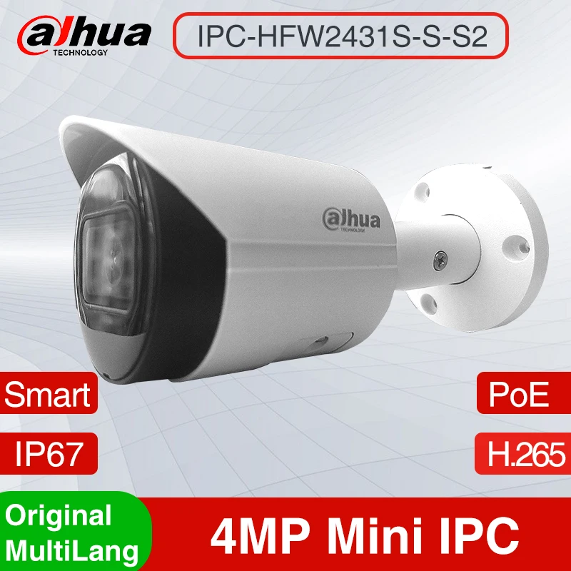 Dahua Original IPC-HFW2431S-S-S2 4MP Lite IR Mini Bullet Starlight Network Camera WDR PoE IR 30m ...