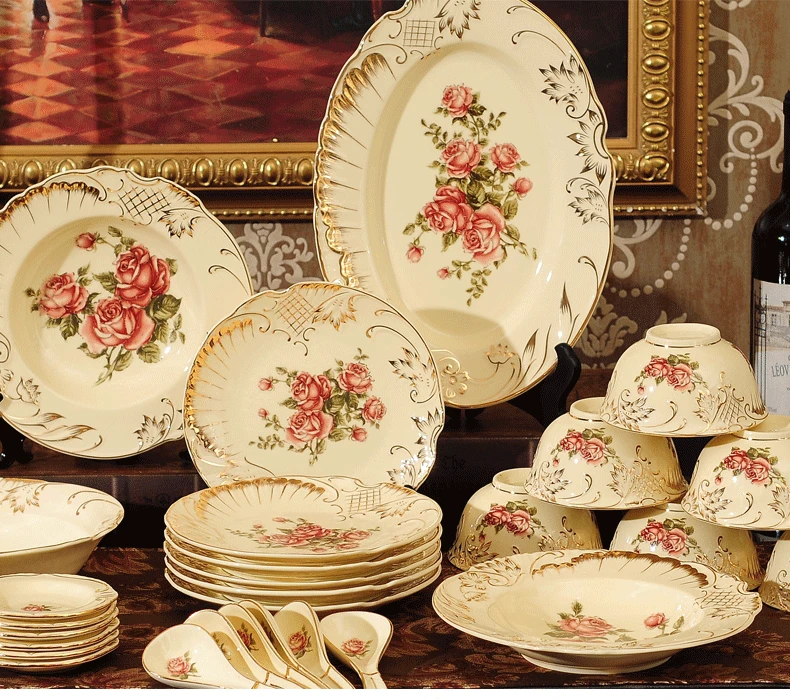 European-style-ceramic-tableware-gold-plated-edge-household-ceramic ...