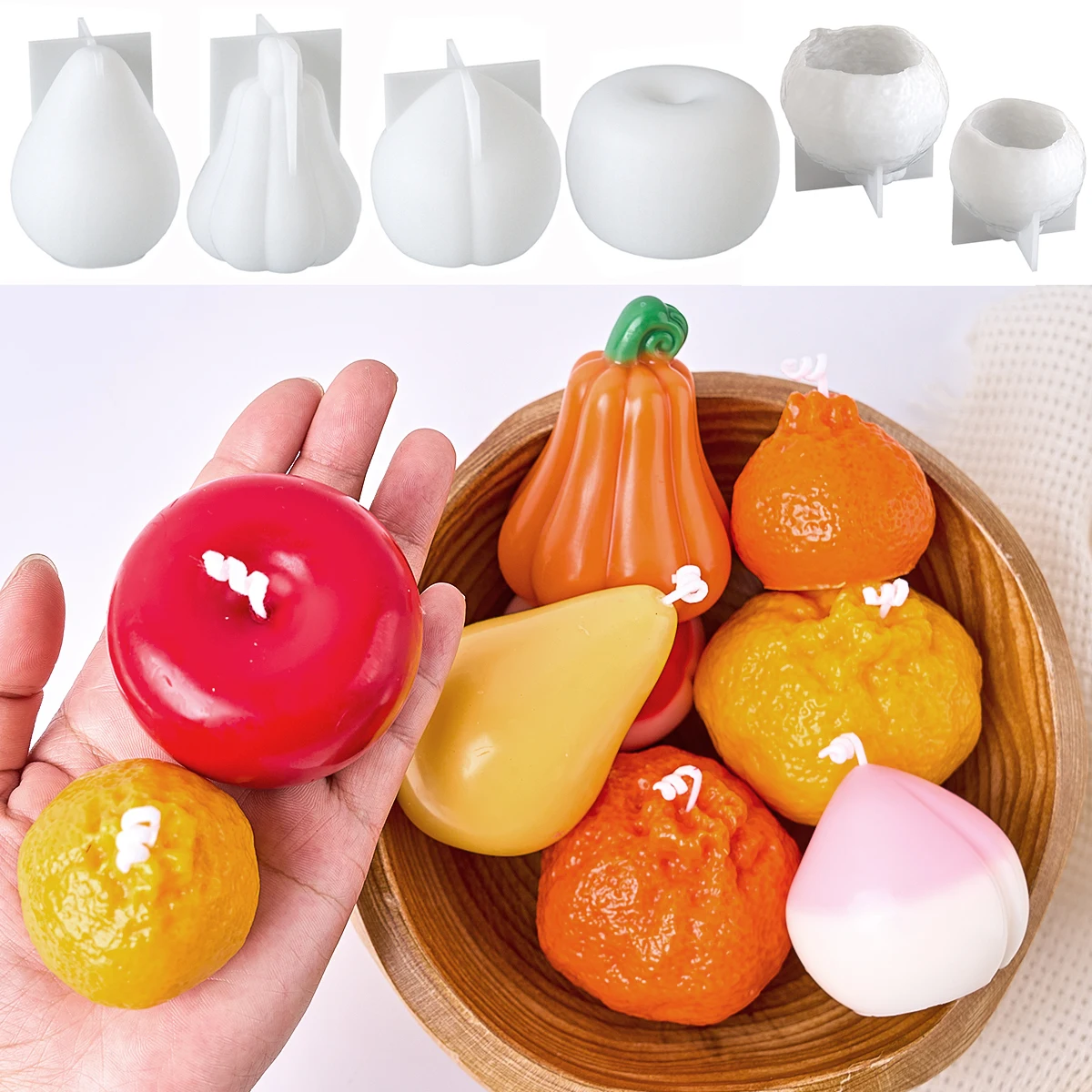3D Fruits Silicone Candle Mold Apple Peach Pear Lemon Baba Orange ...