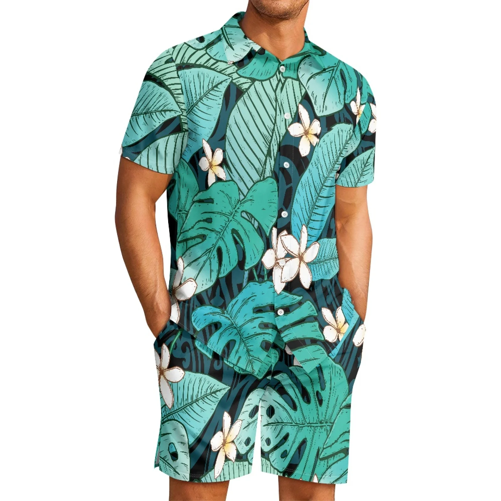 Polynesian-Tribal-Samoan-Totem-Tattoo-Samoa-Prints-Men-Green-Leaf-Short ...