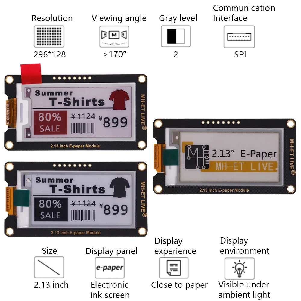 Tela E Módulo De E-ink Eink De 2.13 Polegadas. Suporte Para Arduino Uno Stm32 Raspberry Pi Esp32 ...