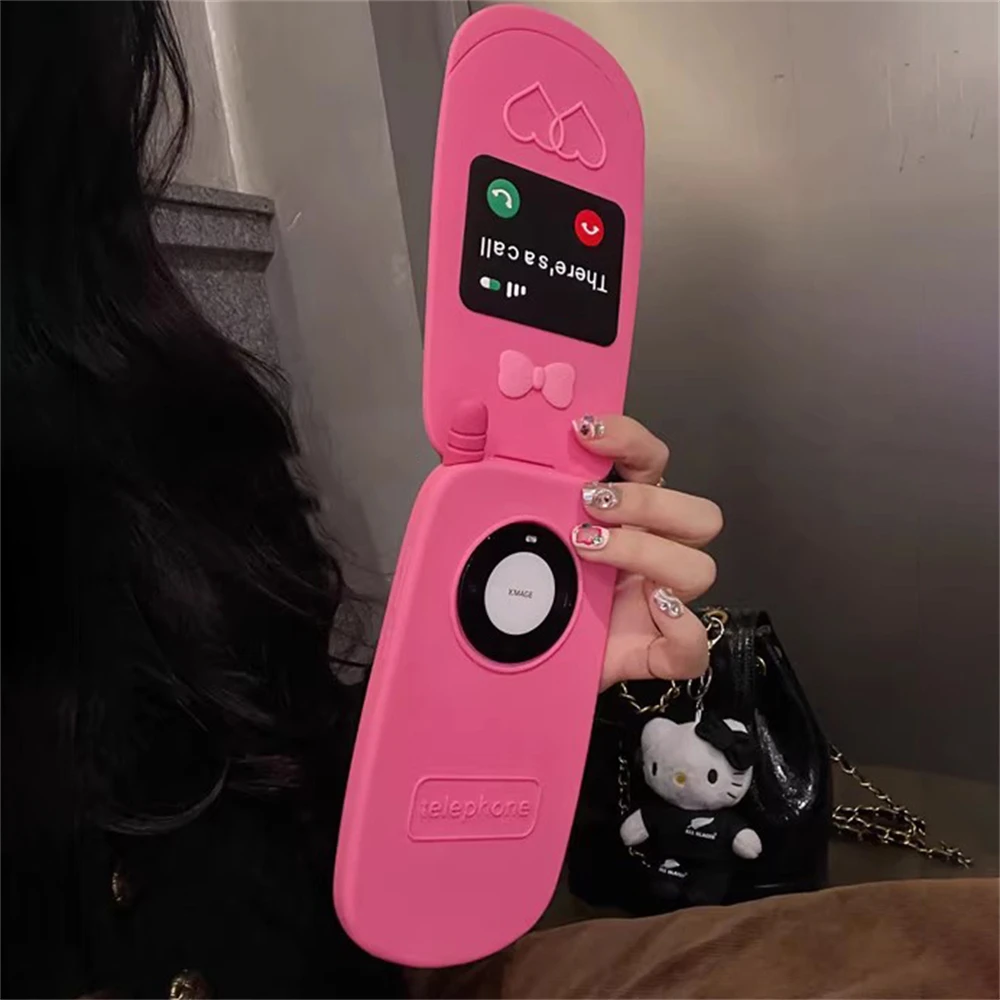 Korean-Cute-3D-Pink-Cellphone-Model-Flip-Mirror-Silicone-Case-For ...