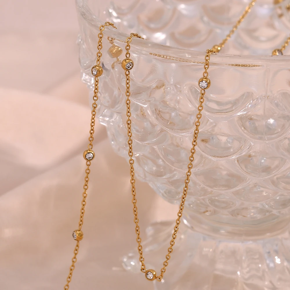 Minimalist Mini Round Zircon Clavicle Necklaces 1.4mm O-chian Bracelets ...