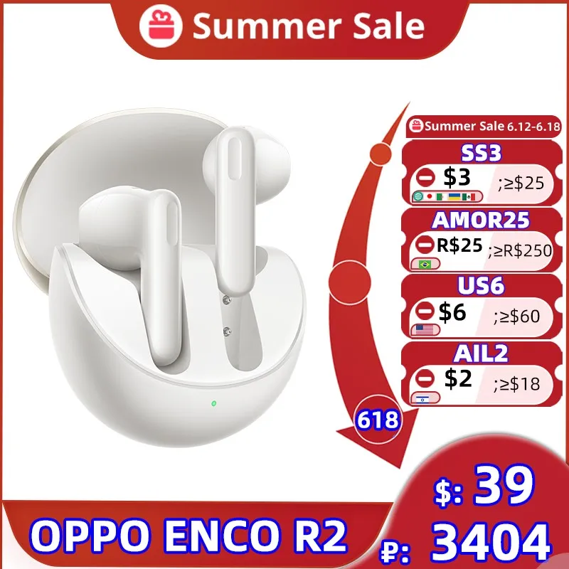 OPPO ENCO R2 TWS Earphone Wireless Bluetooth 5.3 Earbuds AI Noise ...