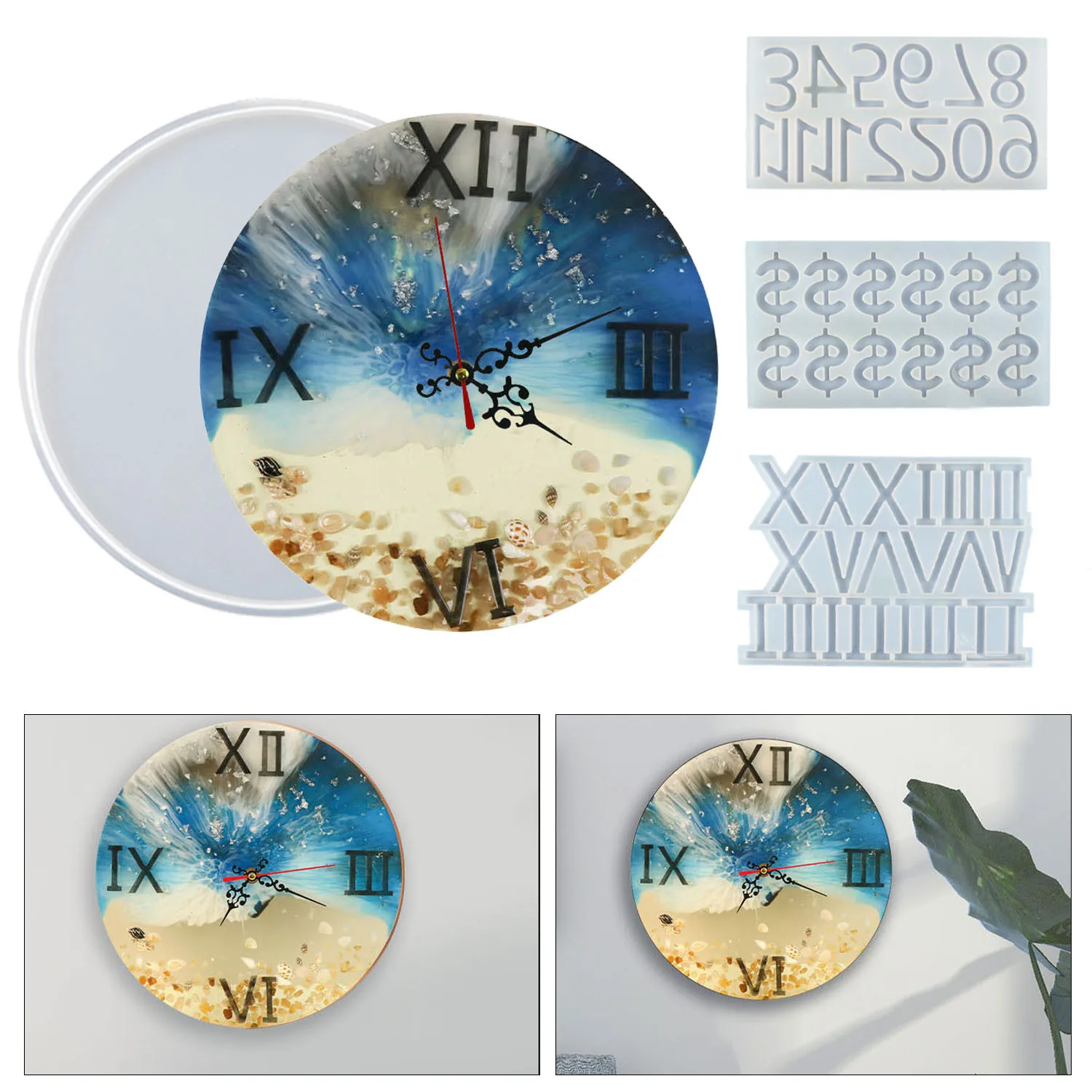 Round Shape Clock Ornament Silicone Mold Large Round Wall Hanging Clock ...