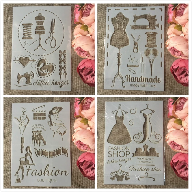 4pcs/set A4 Sewing Fashion Clothes Diy Layering Stencils Painting ...