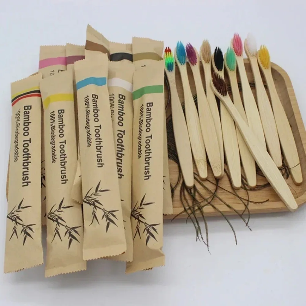 10PCS-Bamboo-Toothbrush-Set-Single-Cowhide-Wrapped-Natural-and ...